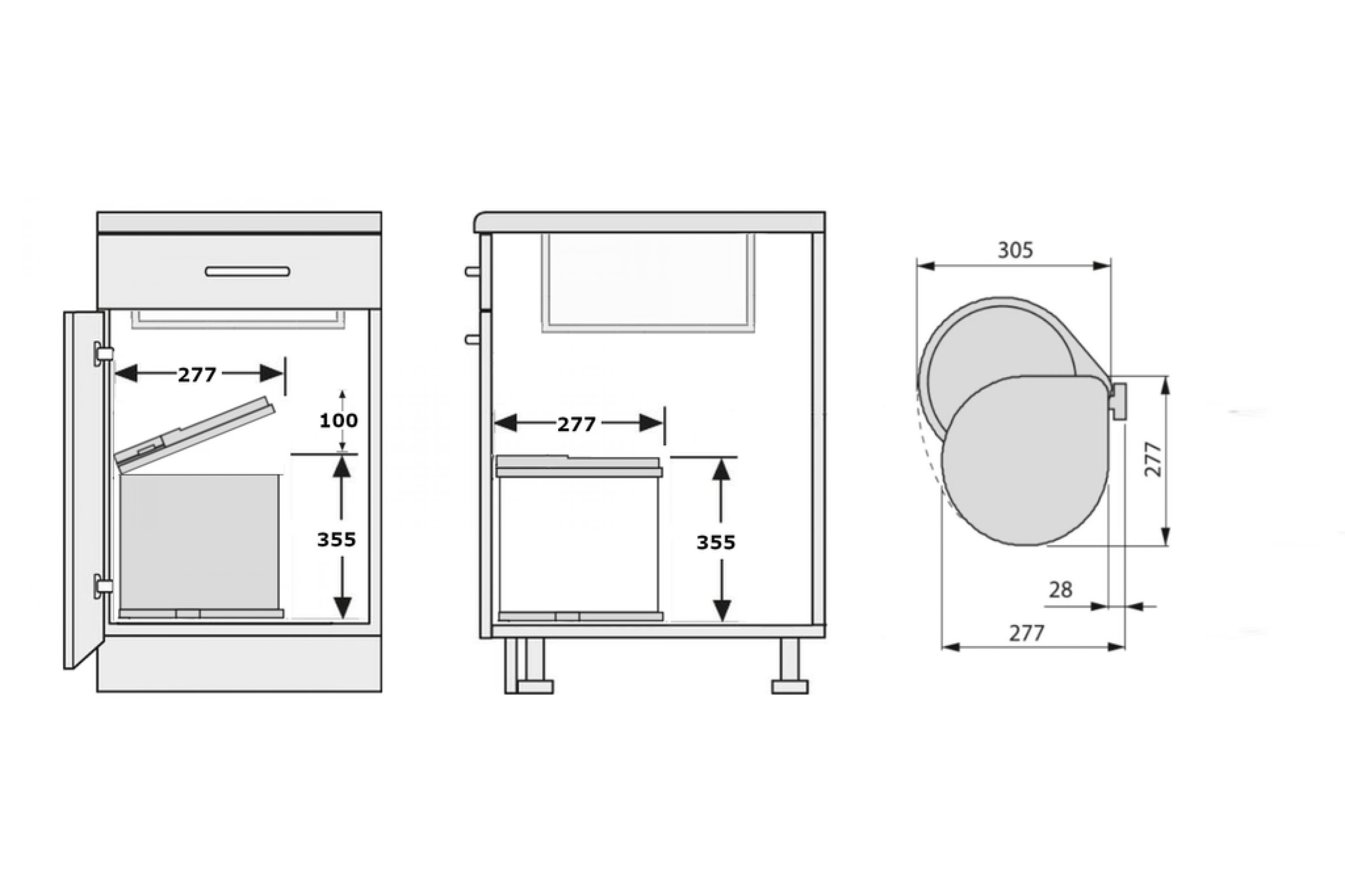 Waste bin recessed 13 liters in white and gray - AFB13